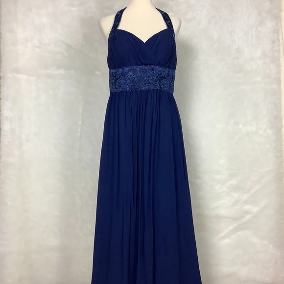 Vintage | Dresses | Oc By Oc Oleg Cassini Blue Silk Beaded Halter ...